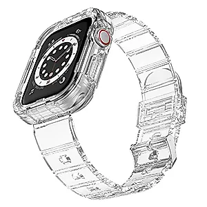 Jiunai compatible with Apple Watch Bands 42mm 44mm 45mm Transparent Clear Rugged Bumper Sports Crystal Bumper iWatch Band Strap Protective Case for Apple Watch Series 8 7 6 5 4 SE 2022 42mm 44mm 45mm