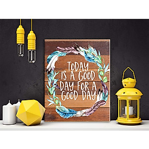 Inspirational Today is A Good Day Quotes Theme Canvas Wall Art for Office Studios School Dorm Wall Decor, Inspirational Motivational Living Room Bedroom Office Home Decor (Wooden lubricious)