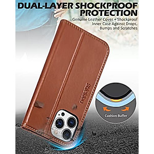 SHIELDON Case for iPhone 13 Pro Max 5G, Genuine Leather Folio Wallet Magnetic Shock Absorbing Case RFID Blocking Credit Card Holder Kickstand Compatible with iPhone 13 Pro Max 6.7" - Retro Brown