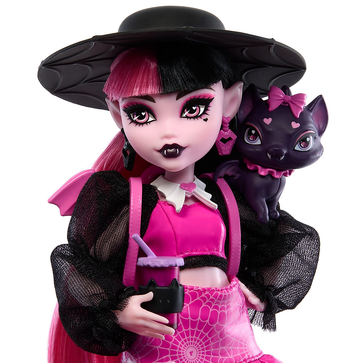Monster High Draculaura Doll with Pet Bat-Cat Count Fabulous & Accessories like Backpack, Spell Book, Bento Box & More