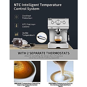 Espresso Machines 15 Bar with Adjustable Milk Frother Wand Expresso Coffee Machine for Cappuccino, Latte, Mocha, Machiato, 1.5L Removable Water Tank, Double Temperature Control System, 1100W, Black