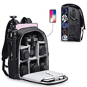 CADeN Camera Backpack Bag for DSLR/SLR Mirrorless Camera Waterproof with 14 inch Laptop Compartment, USB Charging Port, Tripod Holder, Rain Cover, Camera Case Compatible for Sony Canon Nikon Black