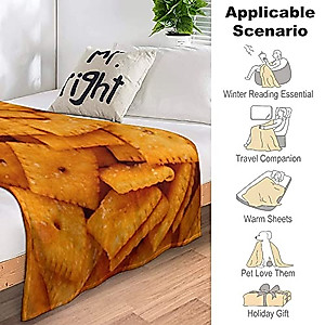 3D Funny Realistic Food Cheese Cracker Flannel Fleece Throw Blankets 50"X40" Soft Cozy Fluffy Winter Fall Blanket Cozy Soft Fuzzy Plush Home Decor for Couch Bed Sofa Living Room Bedroom