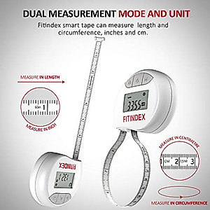 FITINDEX Smart Body Tape Measure,Bluetooth Digital Measuring Tape for Body, Soft Sewing Tape, with LED Monitor Display, Lock Pin, Retractable Button, Weight Loss, Fitness Body Measurement via App
