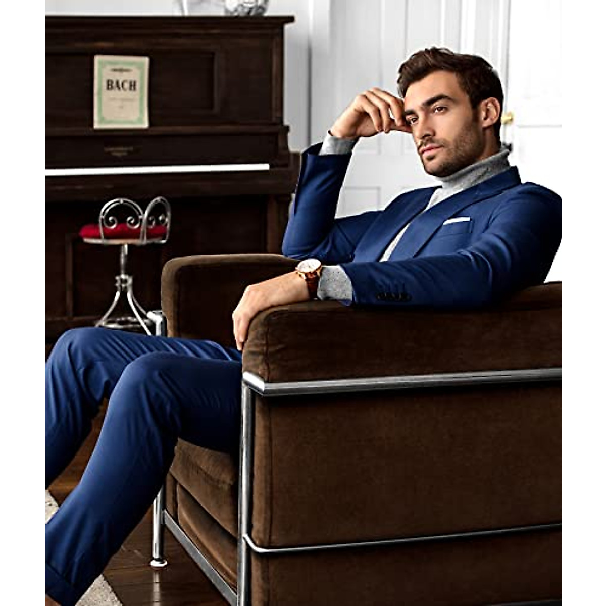 Stuhrling Original Mens Quartz Chronograph Dress Watch - Stainless Steel Case and Leather Band - Analog Dial with Date GR1-Q Mens Watches Collection