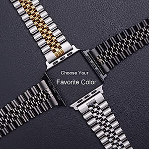 Wolait Compatible with Apple Watch Band 49mm 45mm 44mm 42mm,Stainless Steel Heavy Band with Butterfly Folding Clasp Link Bracelet for iWatch Ultra Series 8/7/6/SE/ 5/4/3/Men Women,Silver/Gold