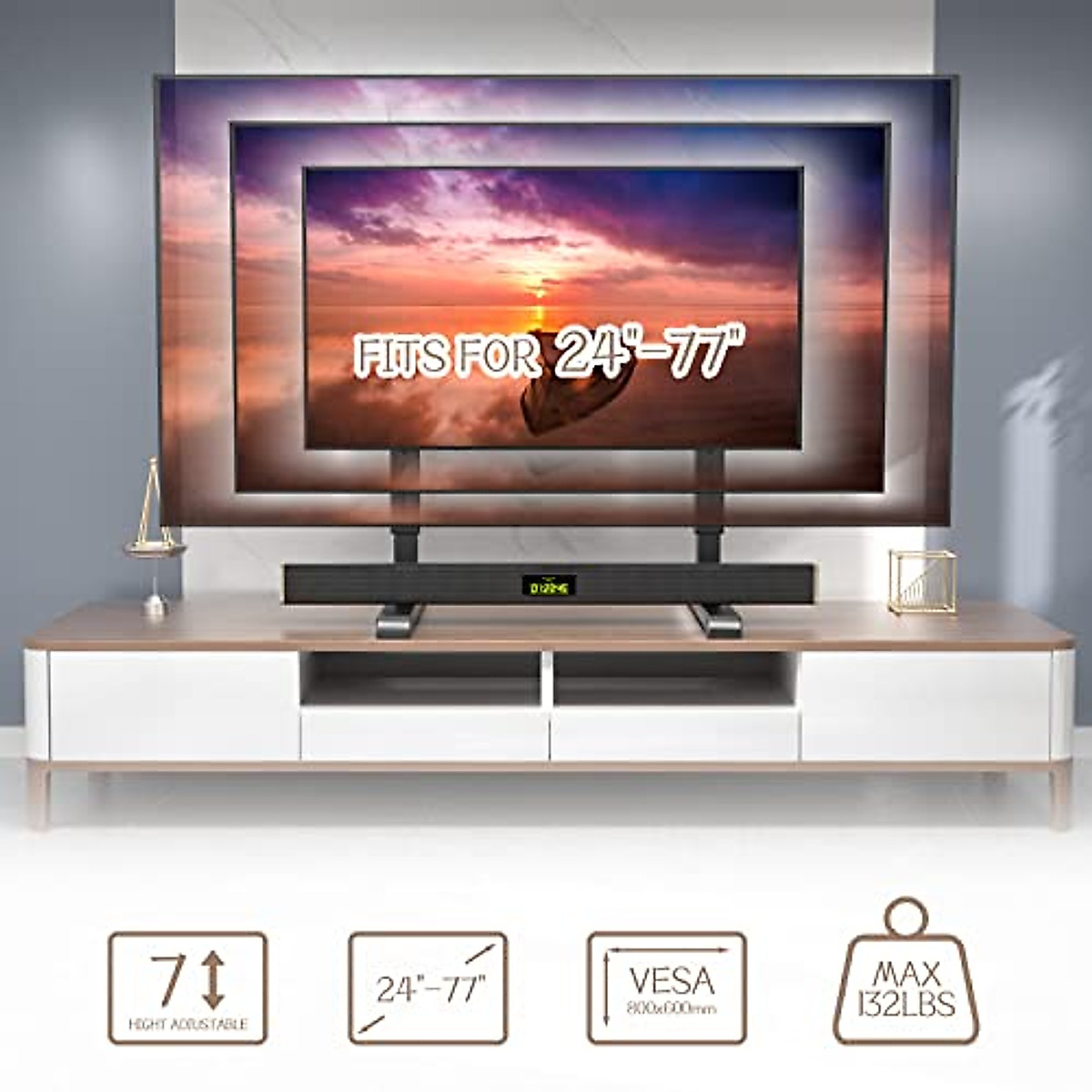 Universal TV Stand, Table Top TV Stand Base Replacement for Most 24 to 77 Inch LCD LED TVs, 7 Height Adjustable TV Legs with Cable Management Hold up to 110lbs, Max VESA 800x500mm, Black AX10TB02