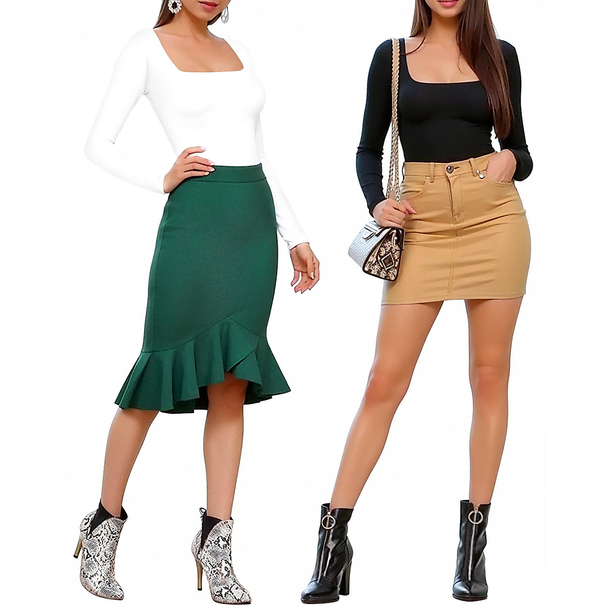 MANGOPOP Womens Long Sleeve Square Neck T Shirts Tops Fitted Tees(Black, Medium)