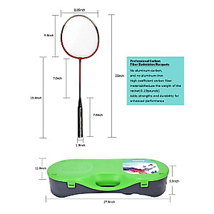 Peak Fits Portable Badminton Net Set,Folding Volleyball Badminton Net,4 Professional Graphite Badminton Racket,8 Racket Grip Tape,4 Shuttlecocks,Family Game,Kids Gift,Backyard Sports