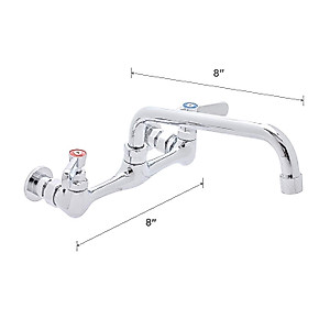 Commercial Wall Mount Kitchen Sink Faucet 8 Inches Centers with 8 Inches Swing Spout