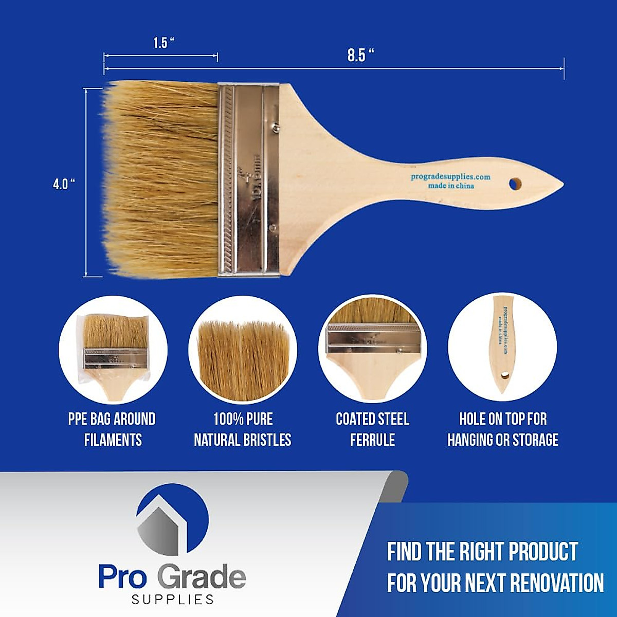 Pro Grade - Chip Paint Brushes - 24 Ea 4 Inch Chip Paint Brush Light Brown
