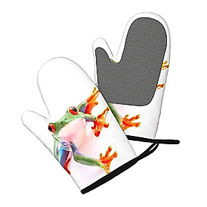 Red Eyed Monkey Tree Frog Printed Silicone Anti-Scald Gloves, Oven Mitts, Used for Cooking, Grilling, Kitchen Oven Gloves.