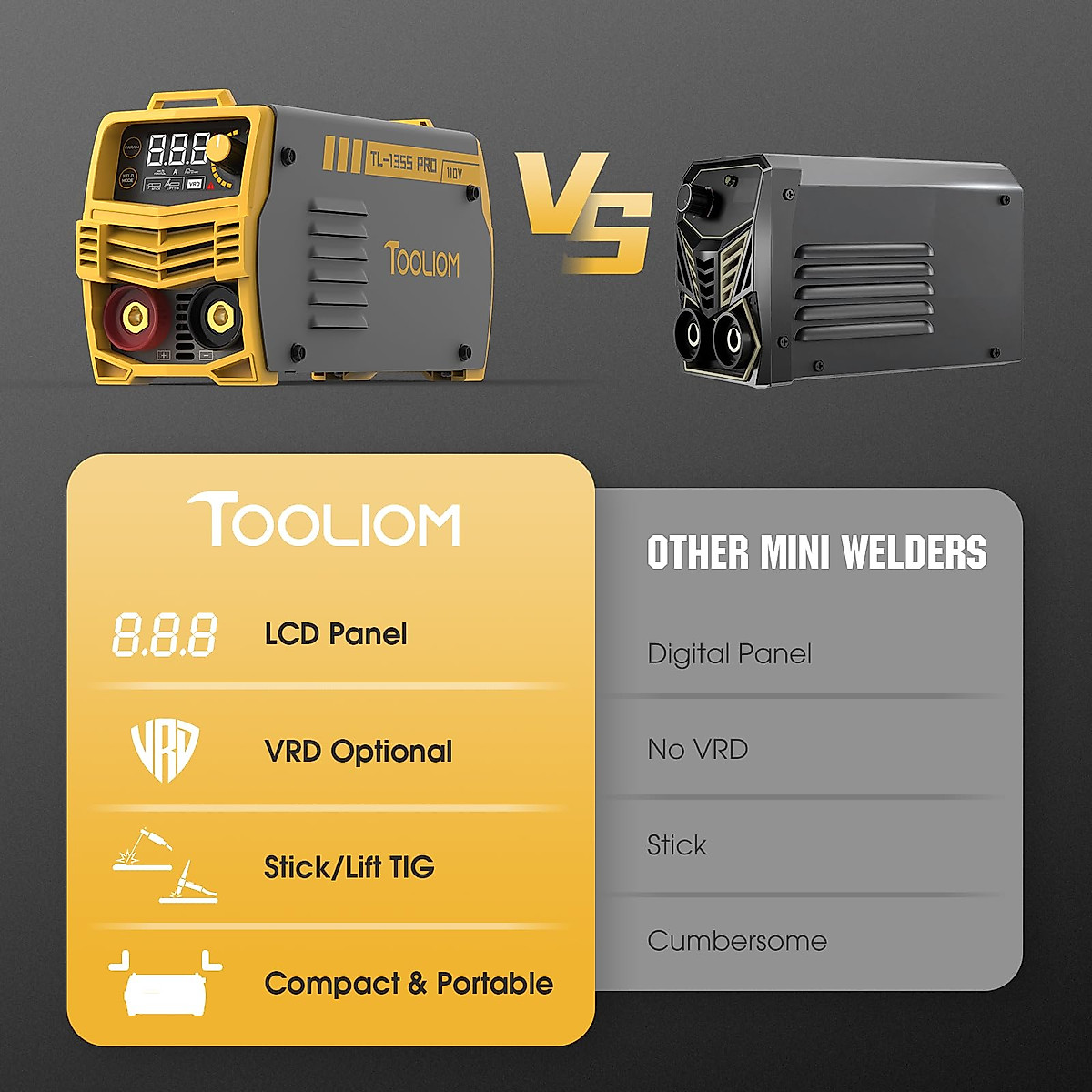 TOOLIOM 135A Stick Welder/Lift TIG,110V MMA ARC Welder Machine with Lift TIG Torch Inverter Welder with Digital Display Hot Start Portable Welding Machine
