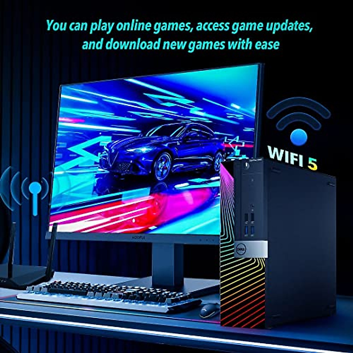 Dell Gaming PC Desktop Computers with 24 Inch Koorui Monitor Bundle, GT 1030 2GB GDDR5, Intel Core i7-6700,16GB Ram 512GB SSD, Built-in WiFi Ready, Windows 10 Pro, Altec RGB Keyboard Mouse (Renewed)