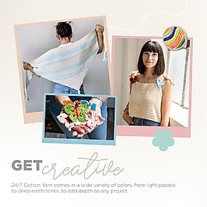 Lion Brand 24/7 Cotton Yarn, Lightweight Yarn for Knitting, Crocheting, and Crafts, Ecru, 3 Pack