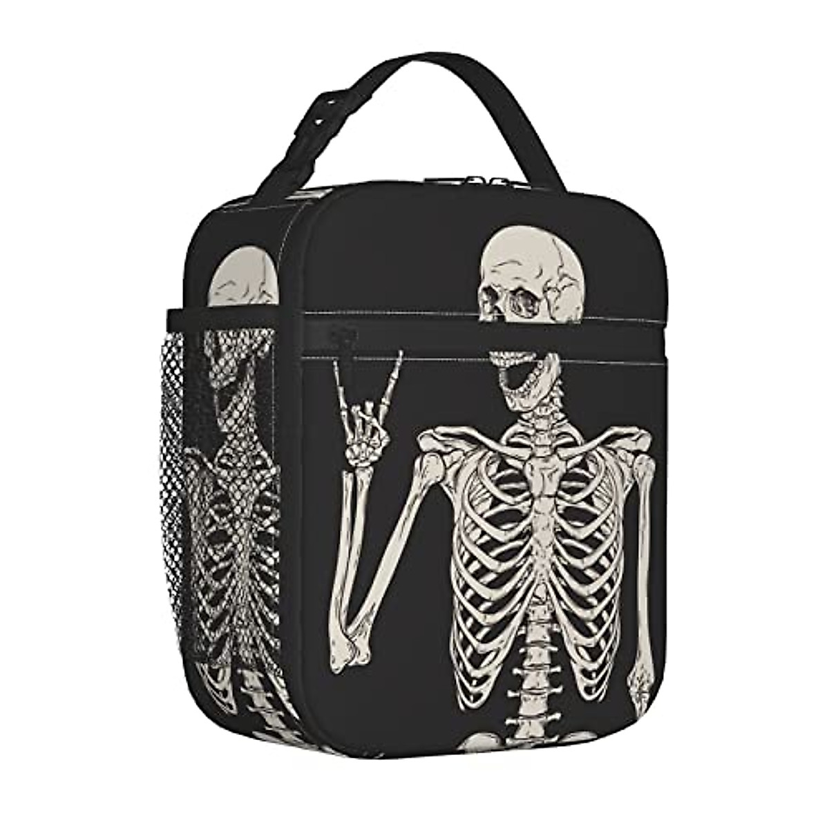YETTA YANG Halloween Skeleton Funny Skull Portable Lunch Bag Insulated Lunch Box Reusable Totes For Women Men Work Picnic Camping