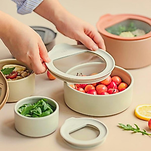 Neoflam FIKA One 16-Pieces Kitchen Reusable Porcelain Ceramic Food Container with Glass Lid, Microwave, Oven, Dishwasher Safe Fridge Storage for Leftover, Meal Prep Organization (Cream White)