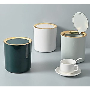 Mini Trash Can with Lid, -Wastebasket for Bathroom Vanity, Desktop, Tabletop Kitchen, Tabletopand Officeor Coffee Table - Dispose of Cotton Rounds, Makeup Sponges, Fruit Peel (White)