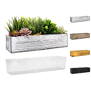 CYS EXCEL White Wooden Planter Box (17"x5" H:4") with Removable Plastic Liner | Multiple Colors Rustic Rectangle Indoor Decorative Box