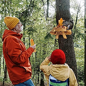 Carbonized Wood Squirrel Feeder, Squirrel Feeders for Outside Durable squrrill Picnic Table with Solid Structure Waterproof Chipmunk Feeder with Corn Cob Holder, Fenced Tabletop for Holding Peanuts
