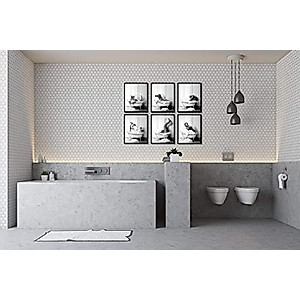 Funny Bathroom Decor Wall Art – Unframed Set of 6 (8 x 10 Inch) – Bathroom Wall Decor, Black and White Bathroom Decor, Kids Bathroom Decor, Animal Giraffe Penguin Elephant Bathroom Pictures for Wall Decor by LIYA Design Prints