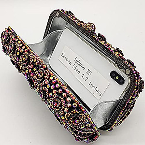 Boutique De FGG Dazzling Crystal Flower Clutch for Women Evening Minaudiere Bags Wedding Party Purses and Handbags (Small, Fuchsia with Iridescent)