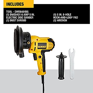 DEWALT Rotary Sander, Variable Speed, Dust Shroud, 5-Inch (DWE6401DS), Yellow