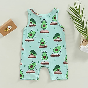 Liyabanna Newborn Baby Boy Girl Clothes Sleeveless Avocado/Boots Print Romper Onesie Jumpsuit Playsuit Overalls Summer One Piece Outfit (Green Avocado , 12-18 Months )