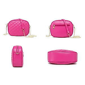 Girls Hot Pink Shoulder Crossbody Purse and Handbag - Teens Cute Small Trendy Quilted Lather Satchel - Messenger Bags Wallet Travel Bag for Women