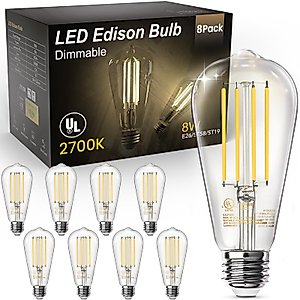 TJOY 8 Pack Edison LED Bulbs 60W Equivalent, Dimmable Vintage Light Bulbs, High Brightness 2700K Warm White, E26 Medium Base ST58, 8W, 800LM, 80+ CRI, Antique Decorative Filament Bulb, Clear Glass