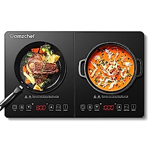 Double Induction Cooktop AMZCHEF Induction Cooker 2 Burners, Low Noise Electric Cooktops With 1800W Sensor Touch, 10 Temperature & Power Levels,Independent Control,3-hour Timer, Safety Lock