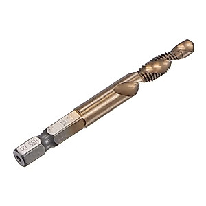 uxcell Combination Drill and Tap Bit, 1/4" Hex Shank M6 x 1 Metric Uncoated M35 Cobalt High Speed Steel Spiral Flute Drilling Tapping Tool