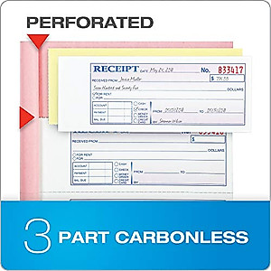 Adams Money and Rent Receipt Books, 3-Part Carbonless, 7-5/8" x 10-7/8", Bound Wraparound Cover, 100 Sets per Book, 4 Receipts per Page, 5 Books per Pack (TC1182-5)