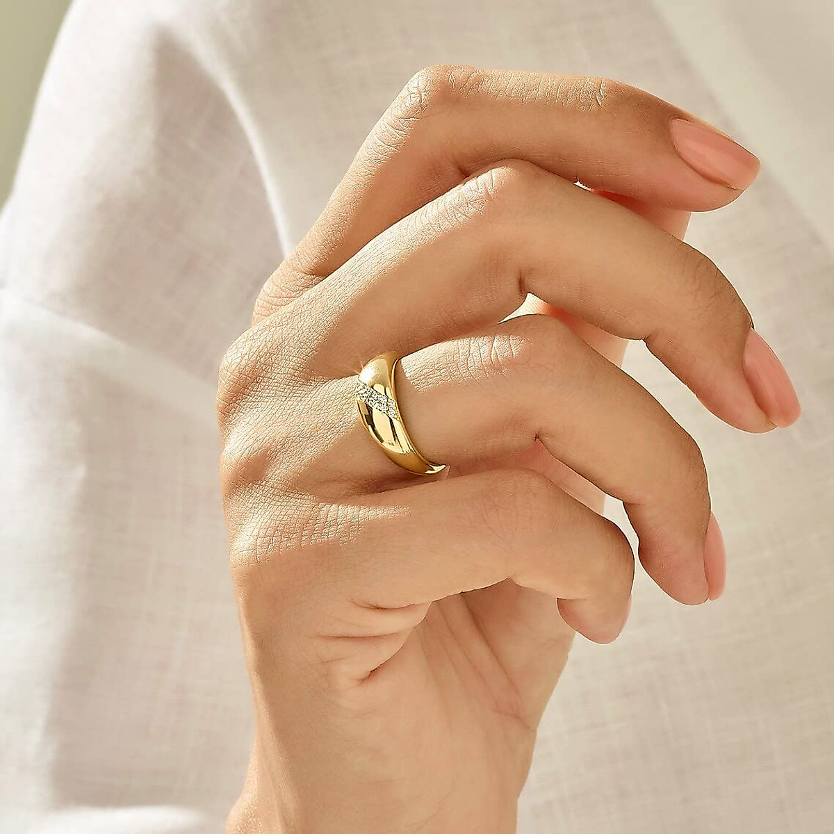 Me&Hz 18k Gold Plated Cubic Zirconia Dome Rings Chunky Statement Rings for Women Stackable Slim Domed Simple CZ Wedding Band Ring Dainty Aesthetic Gold Rings Size 9