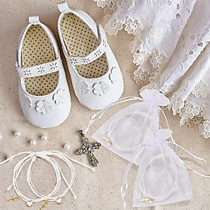 Ferreve 30 Sets Baptism Party Favors Cross Heart Bracelet Bulk with Organza Bag Christian Adjustable Religious Braided Rope for Church Wedding Baby Shower First Communion Sunday School Gifts(Gold)