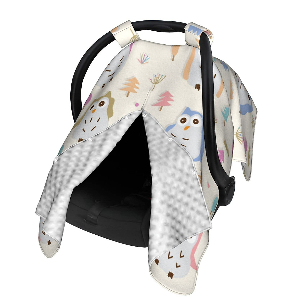 Rutiea Colorful Owl Pastel Pattern Car Seat Cover for Babies, Peekaboo Opening Minky Carseat Canopy Stroller Cover for Newborn, Mom Nursing Breastfeeding Covers, Blanket for Infant Toddler