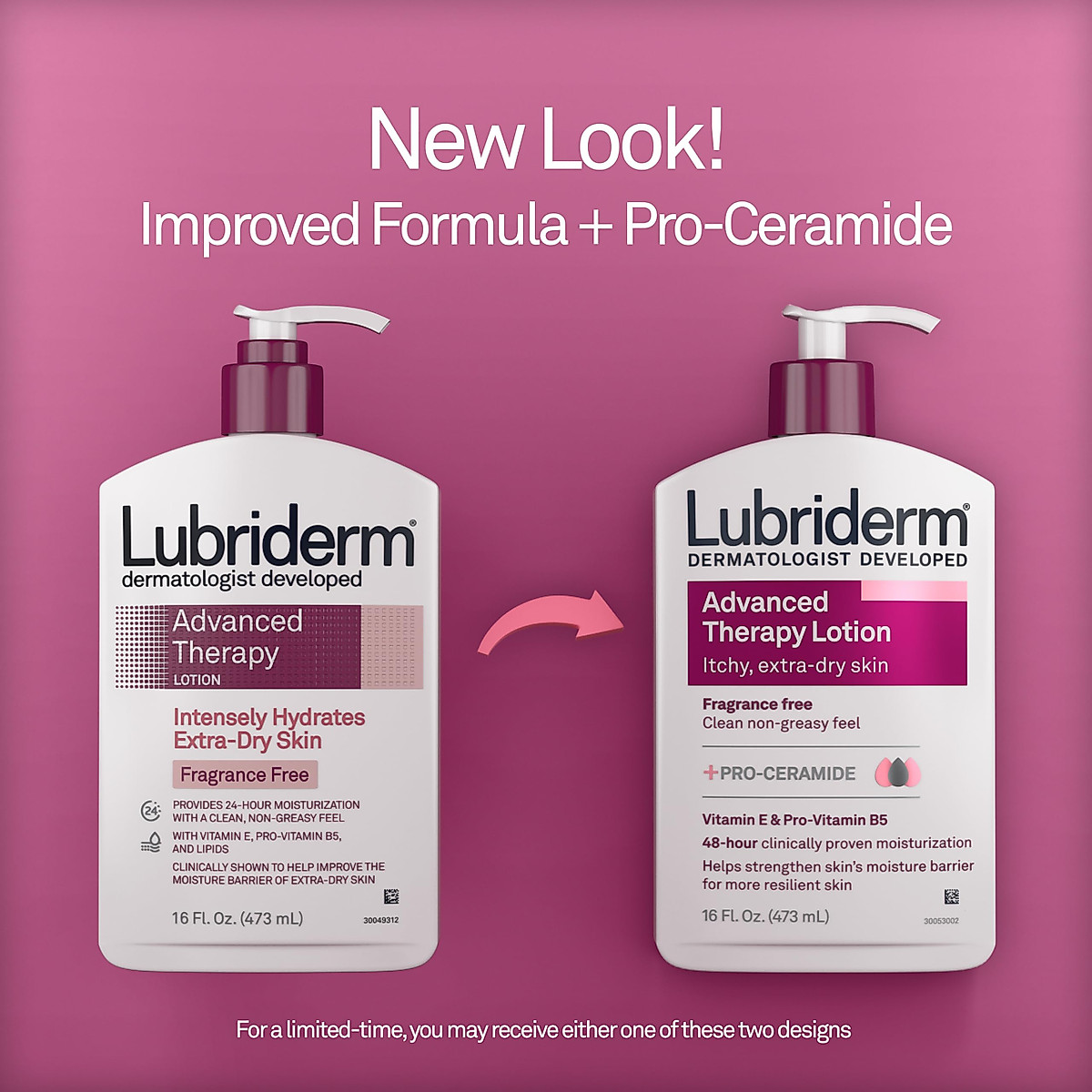 Lubriderm Advanced Therapy Fragrance Free Moisturizing Hand & Body Lotion + Pro-Ceramide with Vitamins E & Pro-Vitamin B5, Intense Hydration for Itchy, Extra Dry Skin, Non-Greasy, 16 fl. oz