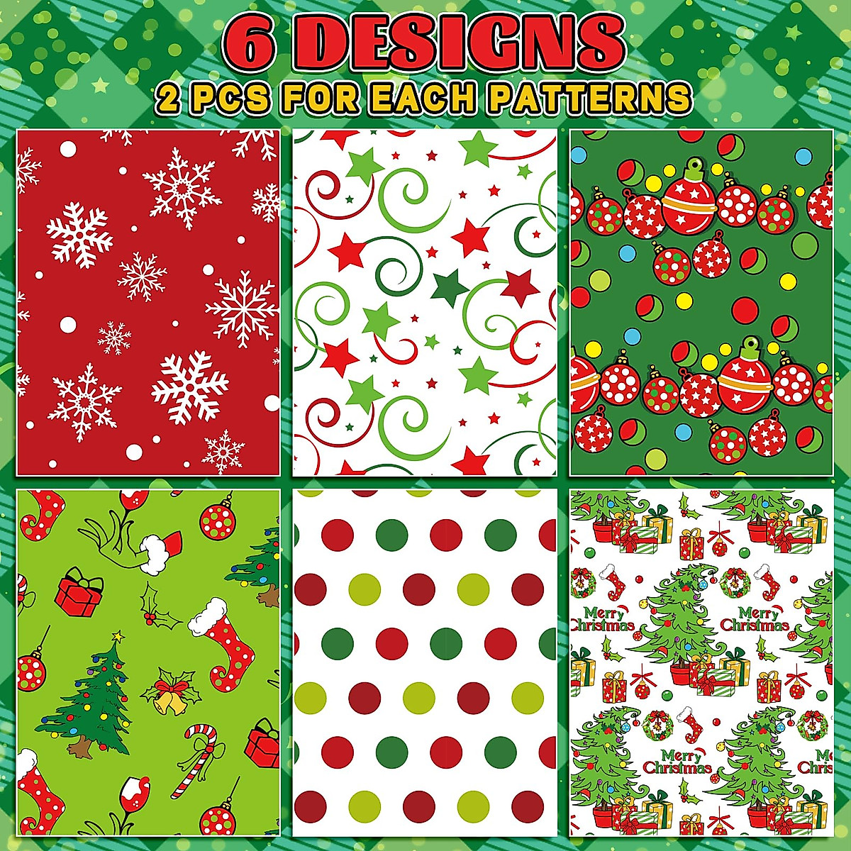 Whaline 12 Sheet Christmas Wrapping Paper Funny Cartoon Character Gift Wrap Paper Xmas Red Green Folded Flat Decorative DIY Craft Art Paper for Party Decor Supplies, 19.7 x 27.6 inch