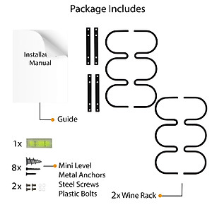 Wallniture Dijon Wine Rack Wall Mounted or Under Cabinet Organizer for 3 Liquor or Wine Bottles, Black Metal Wall Decor Set of 2