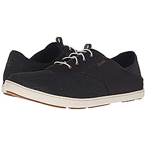 OLUKAI Nohea Moku Men's Boat Shoes, No Tie Laces & Stretch Construction, Breathable Mesh & All Weather Rubber Soles, Black/Black, 12