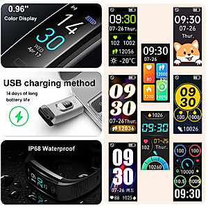 ENGERWALL Fitness Tracker with Step Counter/Calories/Stopwatch, Activity Tracker with Heart Rate Monitor, IP68, Health Tracker with Sleep Tracker, Smartwatch, Pedometer Watch for Women Men Kids