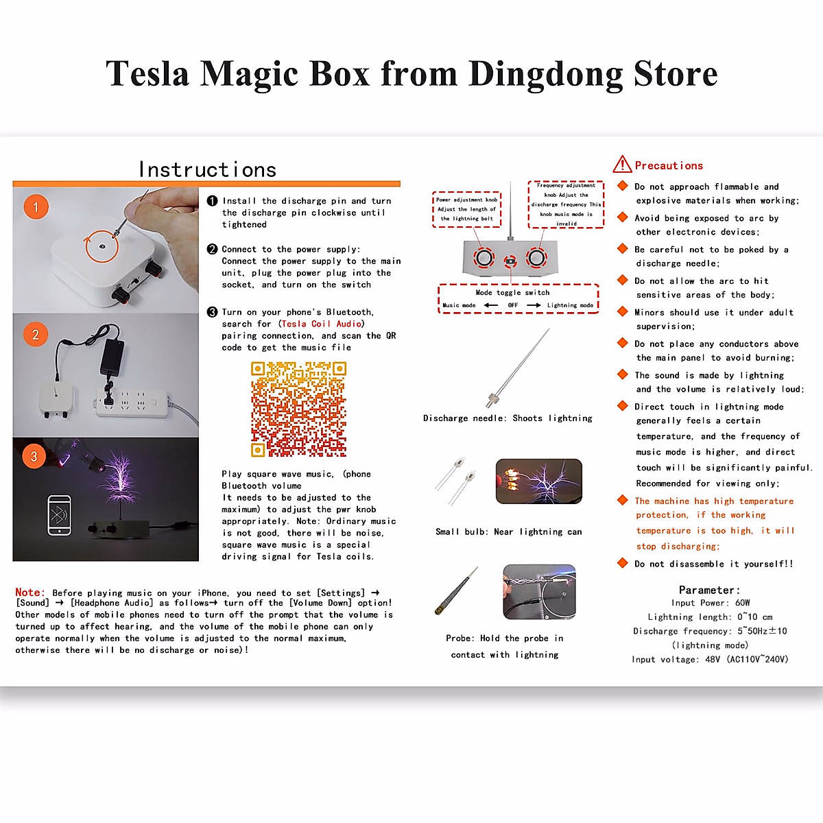 ISolderStore Musical Tesla Coil Speaker Mini Bluetooth Music Tesla Coil Magic Box Arc Plasma Artificial Lightning Desktop Toy Magic Beat Electron Tesla Box Assembled