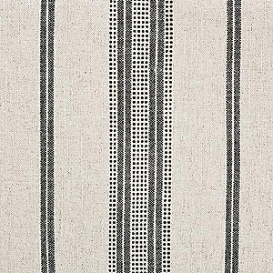 Linon Farrow Black Metal and Natural and Black Stripe Upholstered Campaign Ottoman