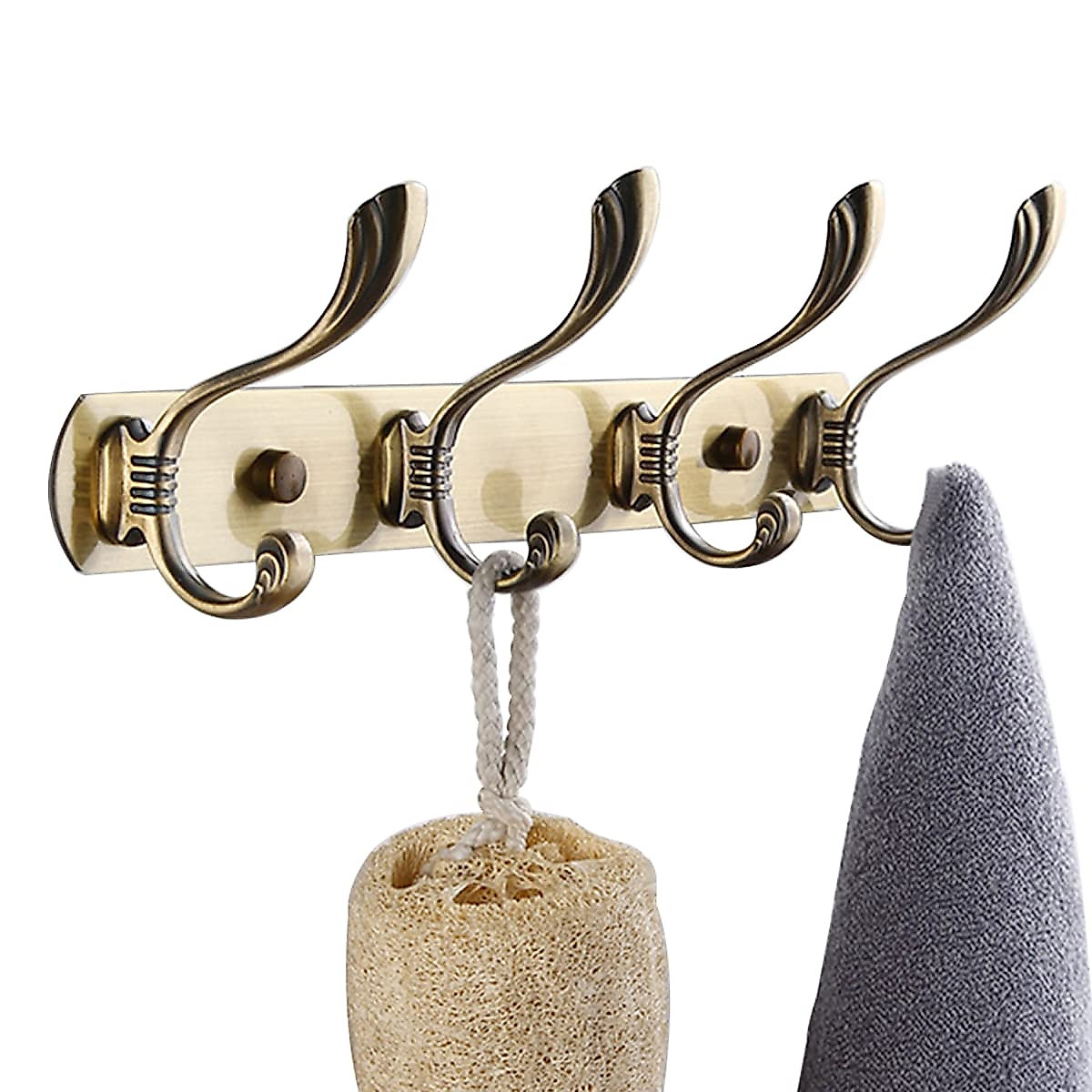 Flybath Coat Rack Wall Mount with 4 Hooks for Hanging Coat Hat Robe Towel Stainless Steel Antique Row Hook Rail, Brushed Bronze