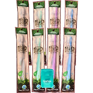 HDP Happy Planet Biodegradable Toothbrush Floss Color:Biodegradable Size:Pack of 8 with Bonus