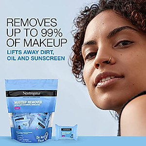 Neutrogena Makeup Remover Facial Cleansing Towelette Singles, Daily Face Wipes Remove Dirt, Oil, Makeup & Waterproof Mascara, Gentle, Individually Wrapped, 100% Plant-Based Fibers, 20 ct