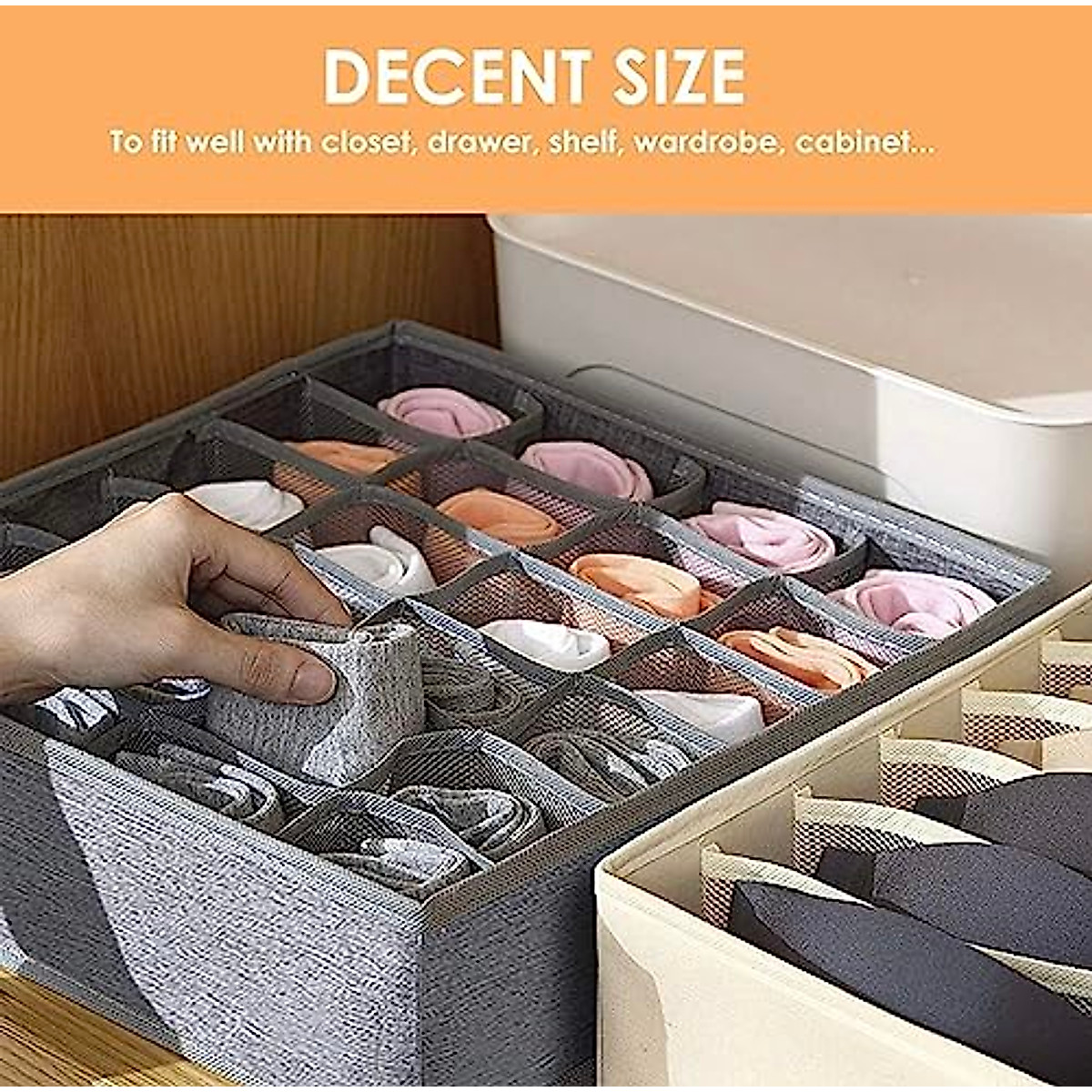 2 Pack 24 Cell Organizer Dividers for Drawer, Closet Storage Foldable Stackable Storage for Underwear, Socks and Belts