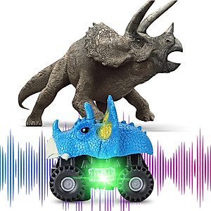 Dinosaur Cars, Dinosaur Toys for Kids 3-5 with LED Light & Sound, Dino Toddler Toys for 3+ Year Old Boys Girls Birthday Gifts ， Automatically Change Direction Dinosaur Truck Toys (Orange & Green)