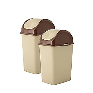 Superio 4.5 Gallon (2 Pack) Trash Can with Swing Top Lid, Waste Bin for Home, Kitchen, Office, Bedroom, Bathroom- 18 Qt (Beige/Brown)