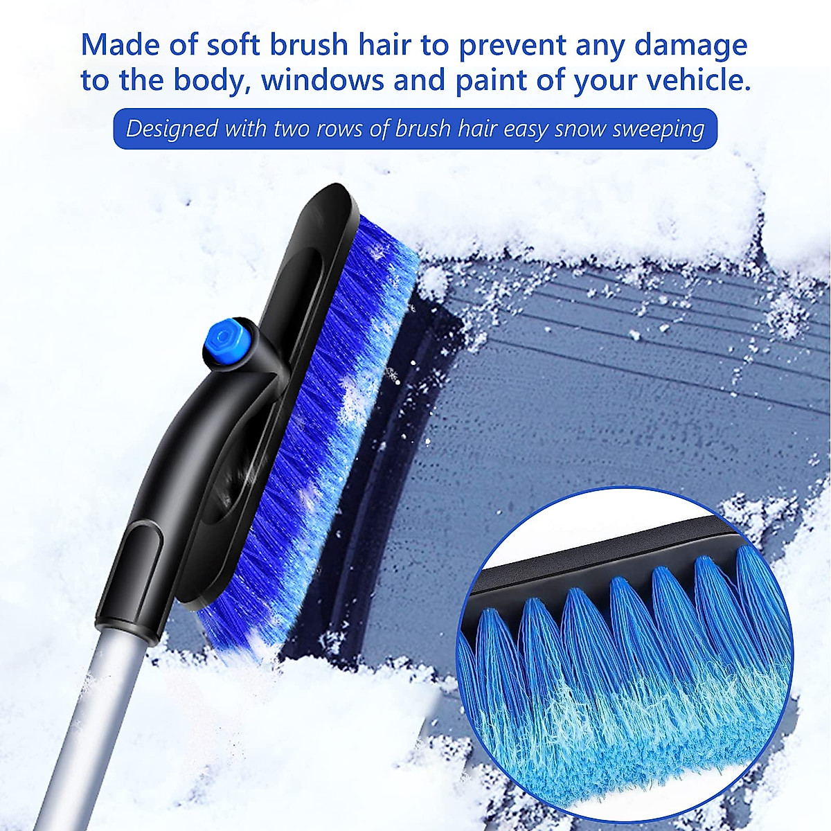 Snow Brush for Car, HOLDPEAK 31.5“ Extendable Snow Brush and Snow Car Scraper, Car Snow Removal Shovel Retractable with Foam Handle Design for Vehicles, Snow Mover for Car Windshield